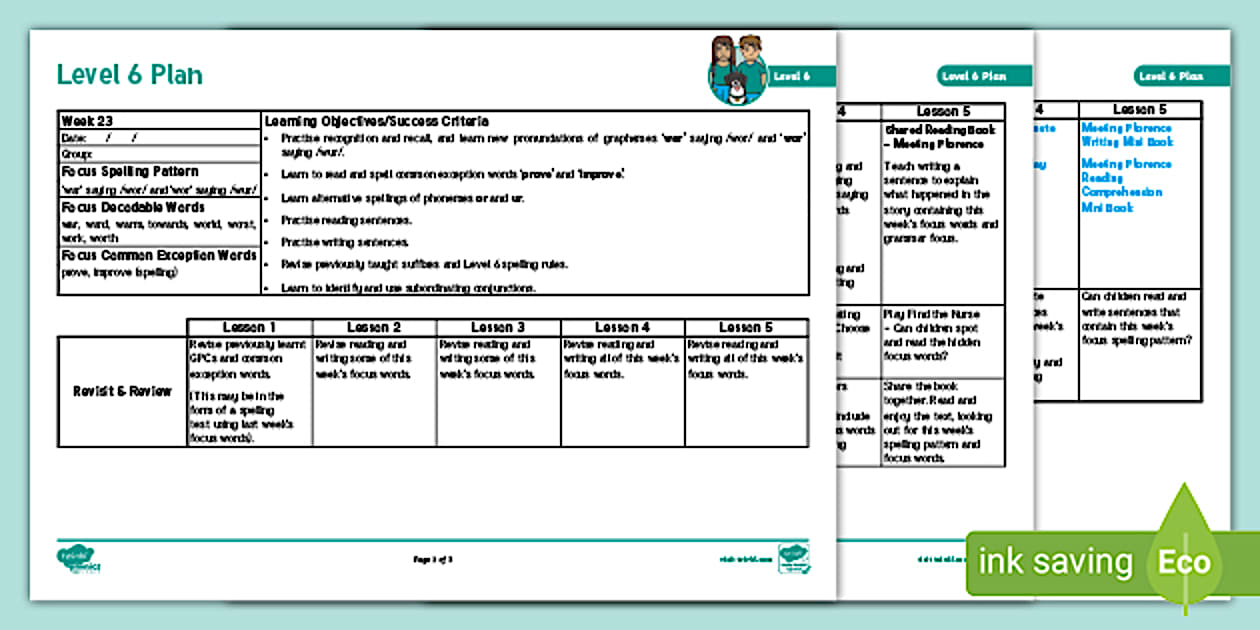 'war' saying /wor/ and 'wor' saying /wur/ Lesson Plan - Level 6 Week 23