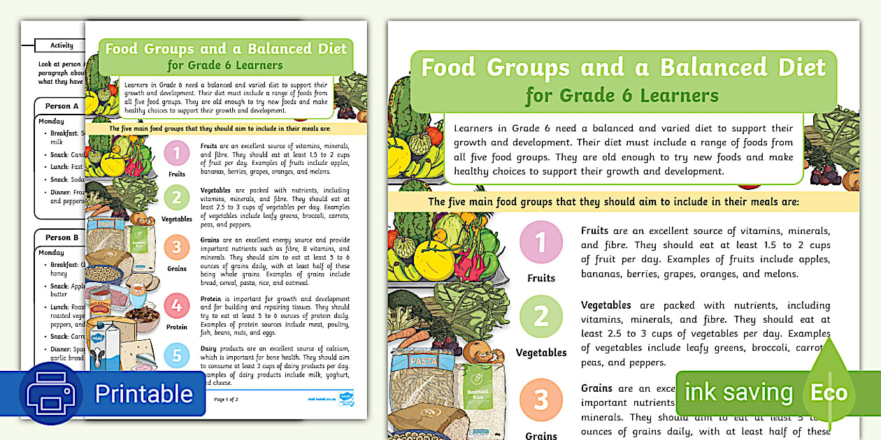 Food Groups and a Balanced Diet for Grade 6 Learners