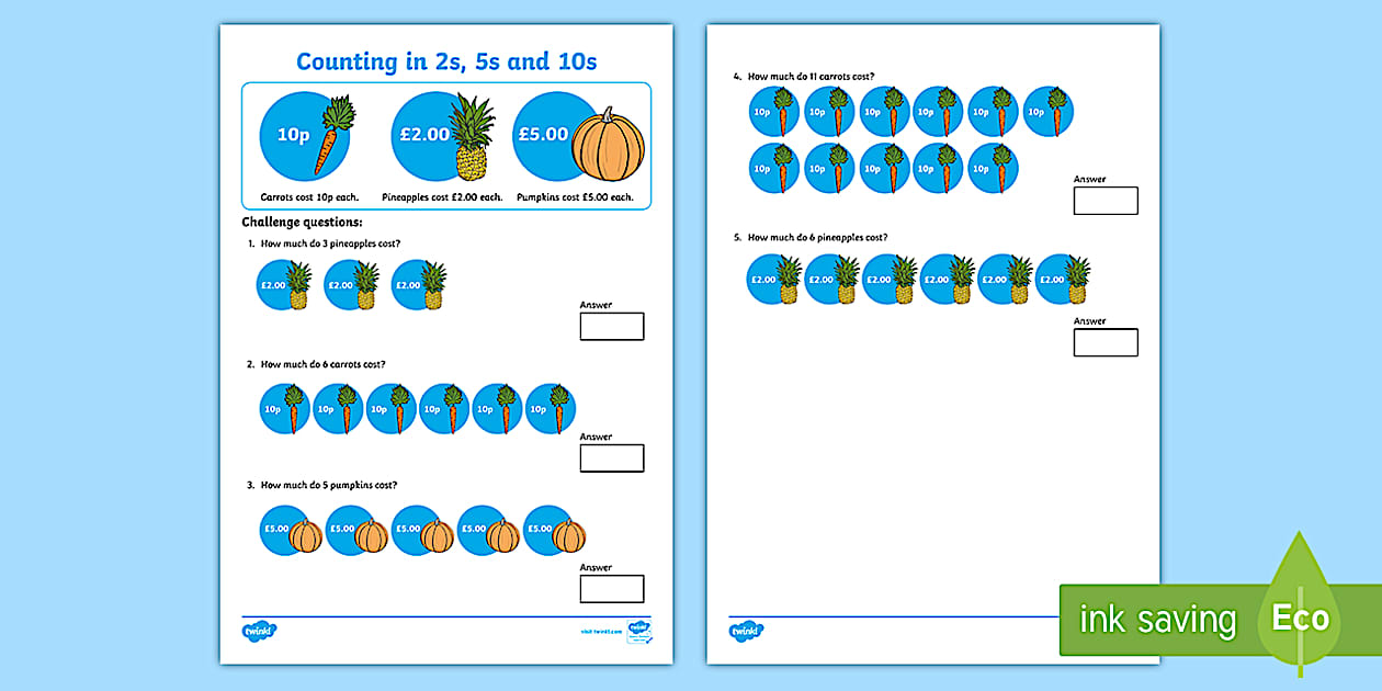 Counting in 2s, 5s and 10s Multiplication Money Activity