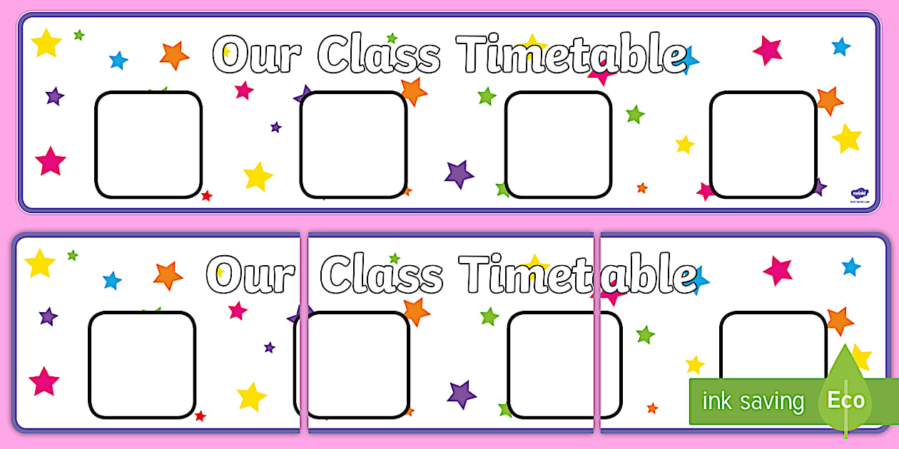 Cursive Multicoloured Stars Themed Horizontal Visual Timetable Display