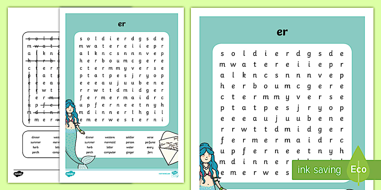 'er' Digraph Differentiated Word Search (teacher made)