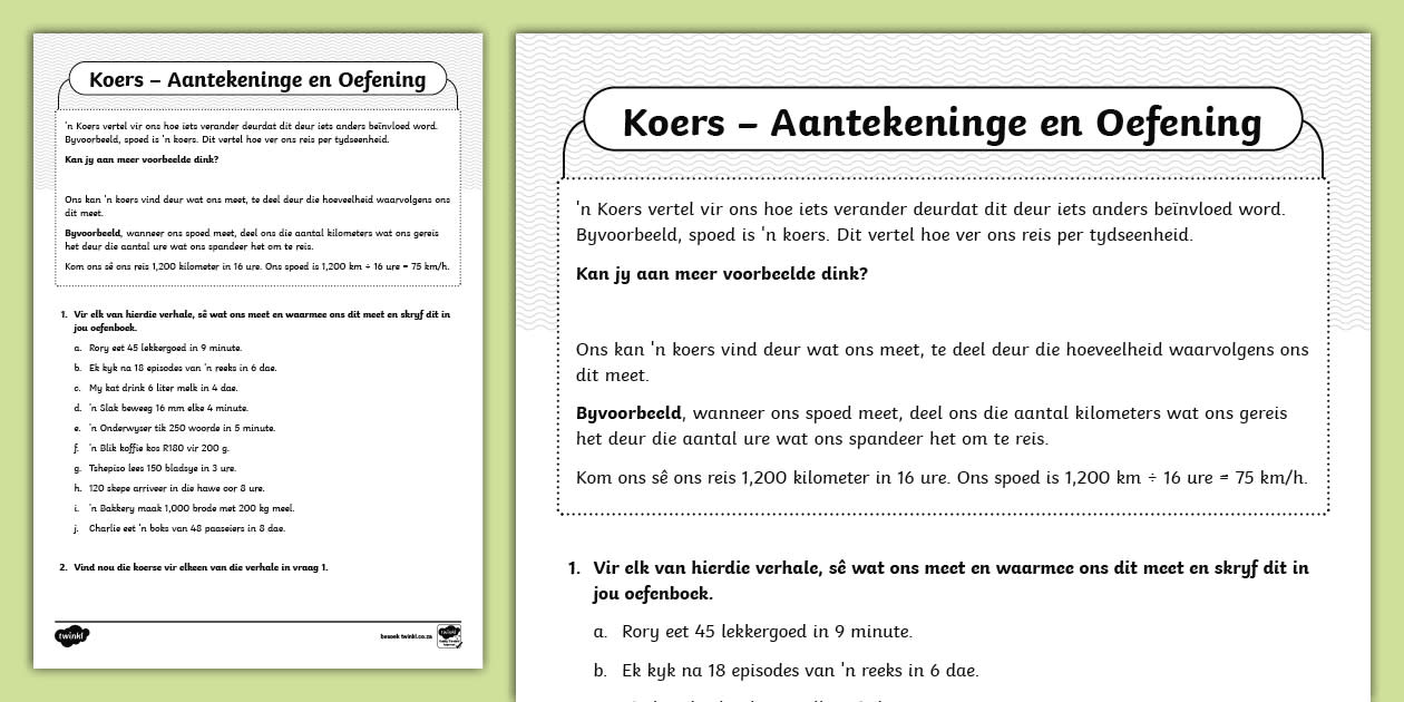 Graad 7 Wiskunde: Koers – Aantekeninge en Oefening