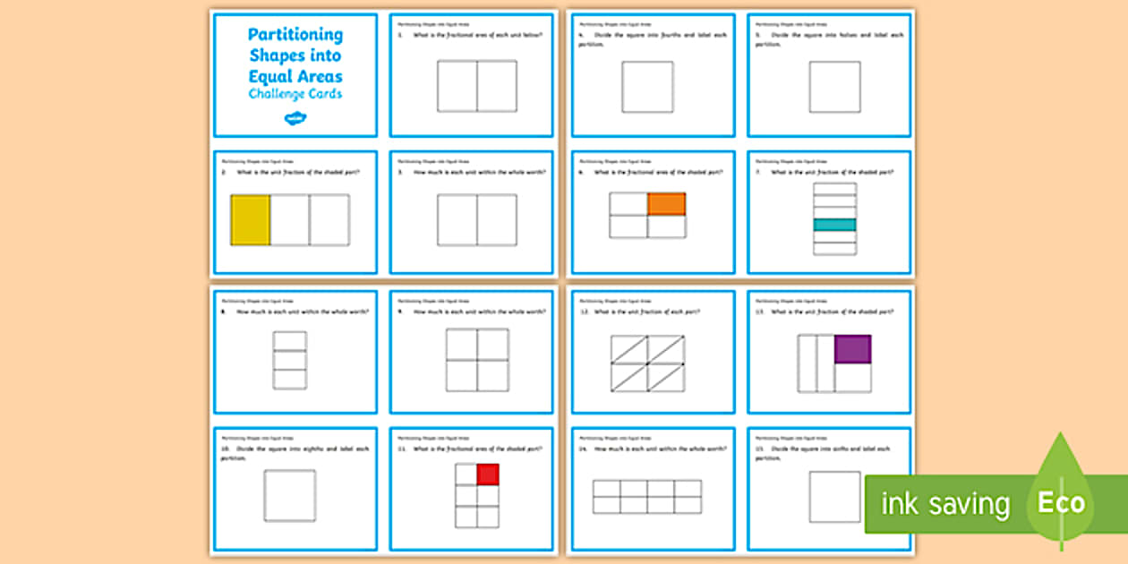 Partition Math Cards: Partitioning Shapes into Equal Areas