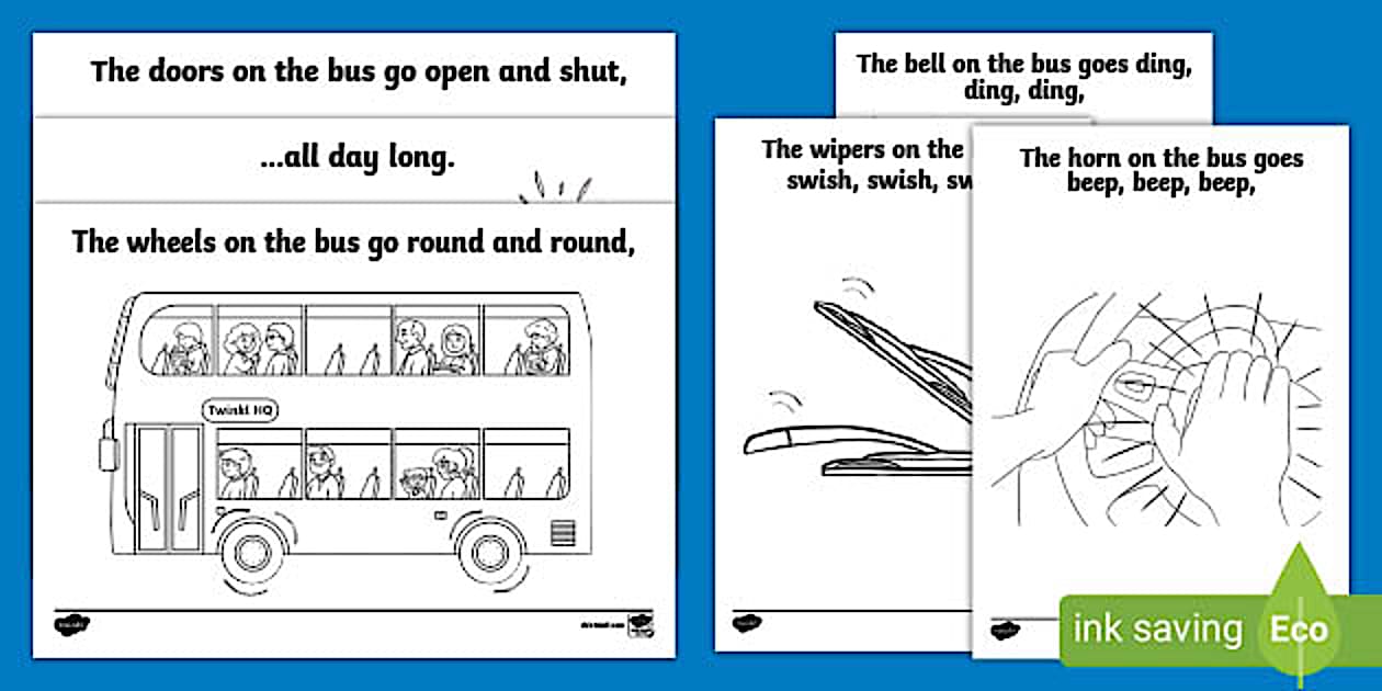 Wheels on the Bus Colouring Pages (teacher made) - Twinkl