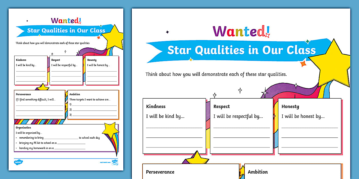 Wanted! Star Qualities in Our Class Worksheet - Twinkl - KS2