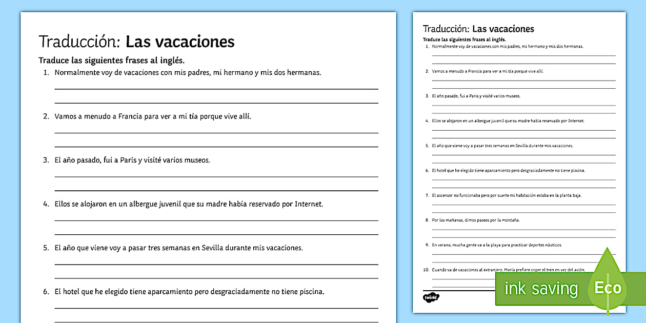 Holidays Translation Writing Worksheet / Worksheet Spanish