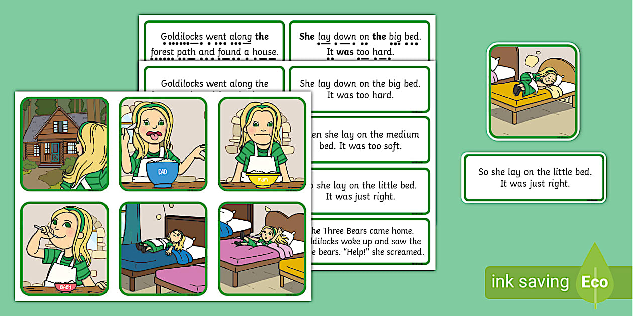 Goldilocks and the Three Bears Simple Sentence Matching Activity
