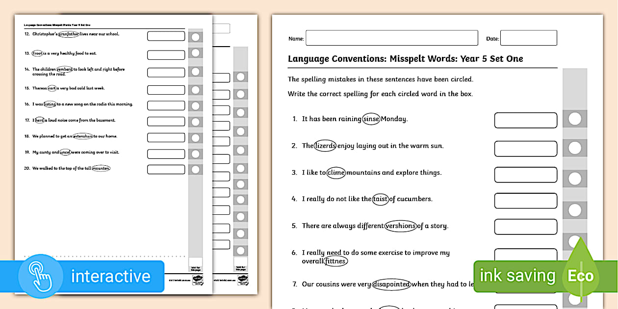 NAPLAN Style Misspelt Language Conventions Set One Year 5 Exam ...