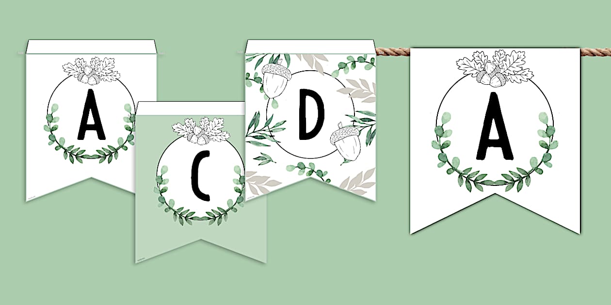 Muted Botanical Themed Acorn Bunting A-Z (teacher made)
