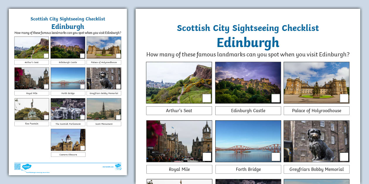 Scottish City Sightseeing Edinburgh Checklist Activity Sheet