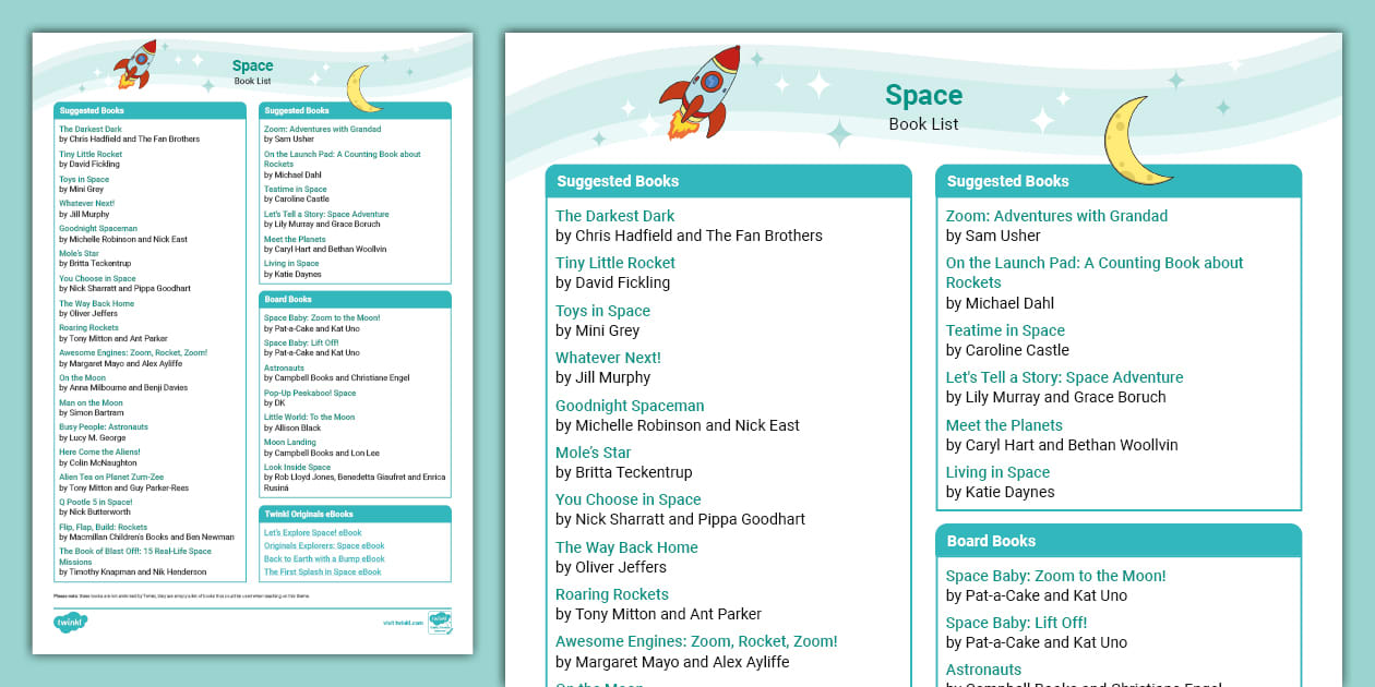 Space Book List | Space Books for Children | Twinkl - Twinkl