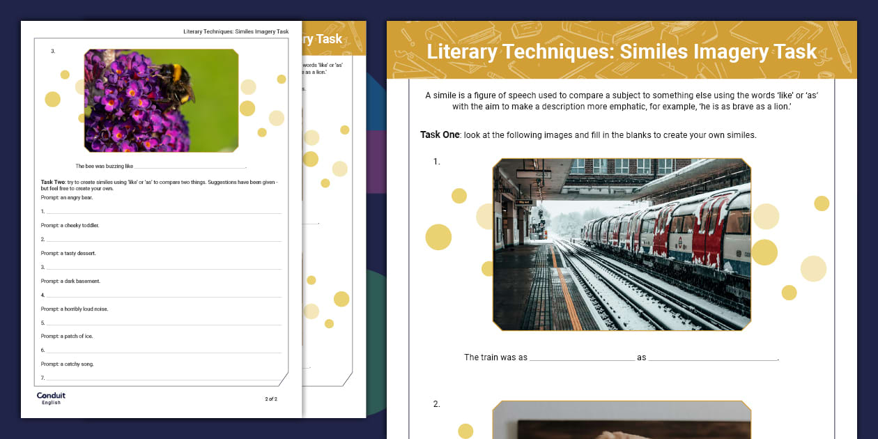 Literary Techniques: Similes Imagery Task (Teacher-Made)