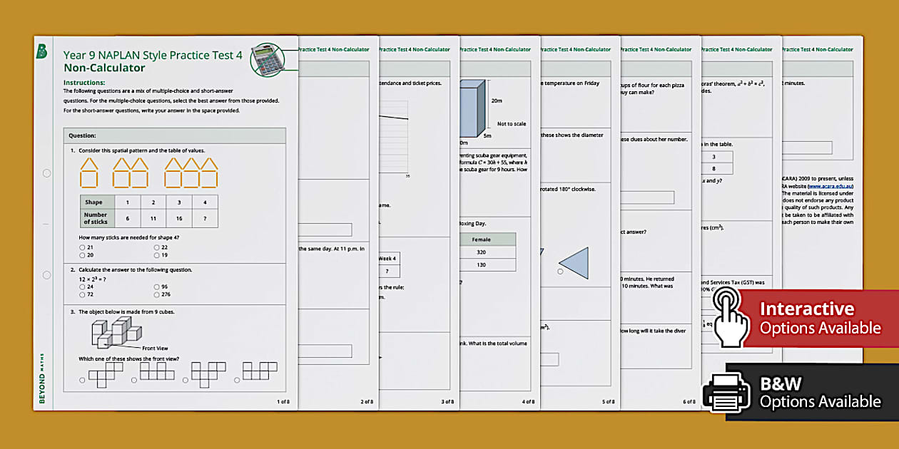 Year 9 NAPLAN Practice Test 4 - Non-Calculator - Twinkl