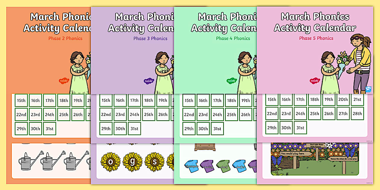 March Phonics Activity Calendar PowerPoint Pack - Twinkl