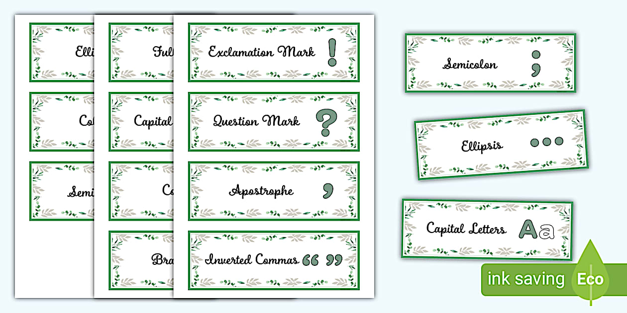 Botanical Themed Punctuation Word Cards - Twinkl