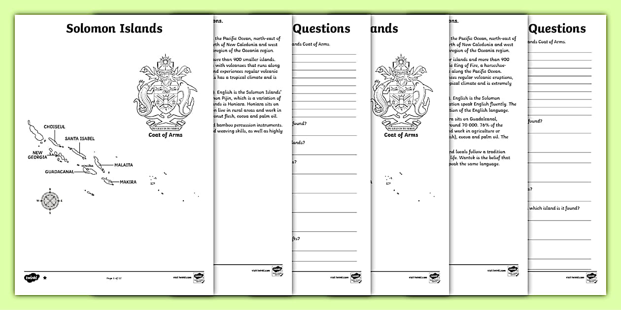 Solomon Islands Differentiated Comprehension Worksheet
