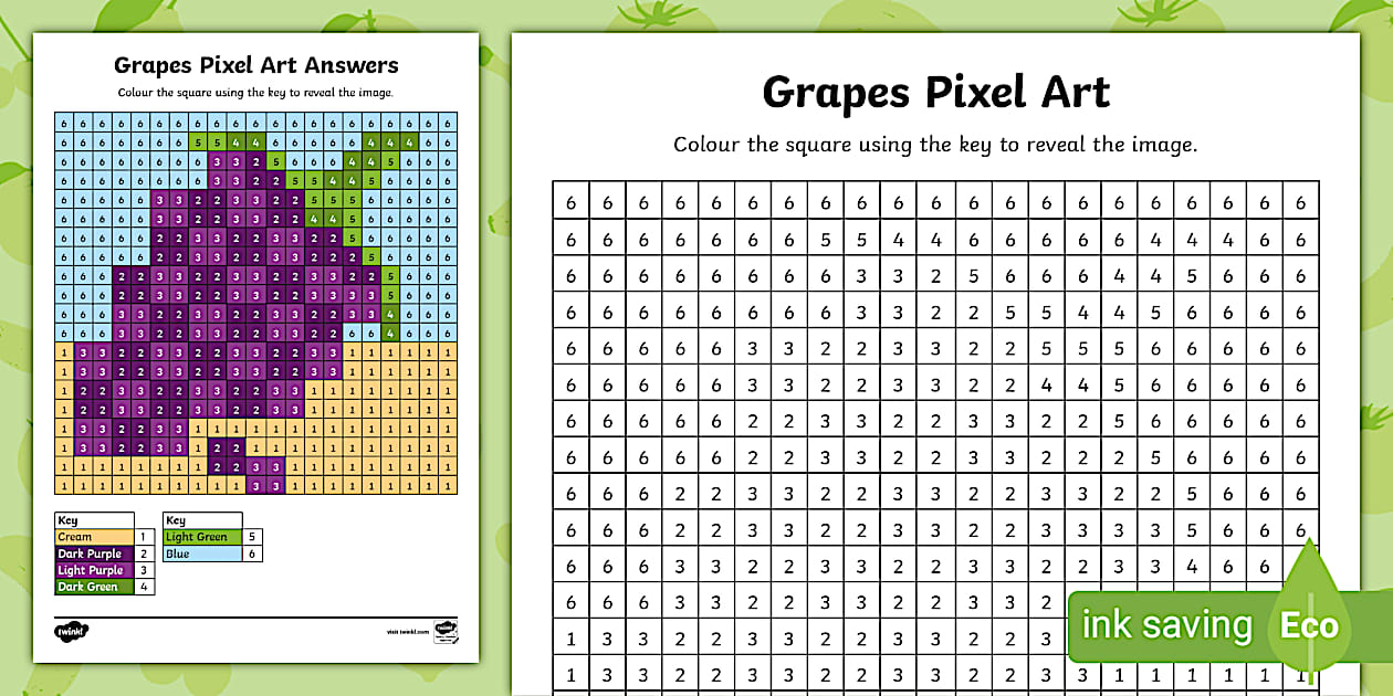 Grapes Pixel Art Template (teacher made) - Twinkl
