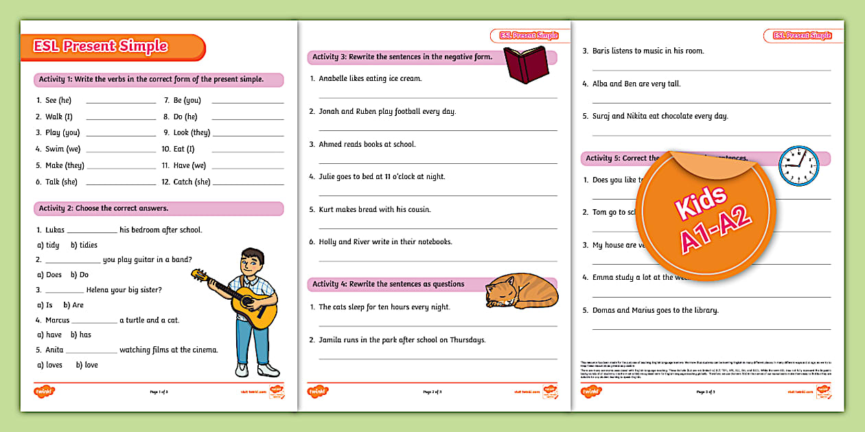 ESL Present Simple Tense Exercise | Twinkl (teacher made)