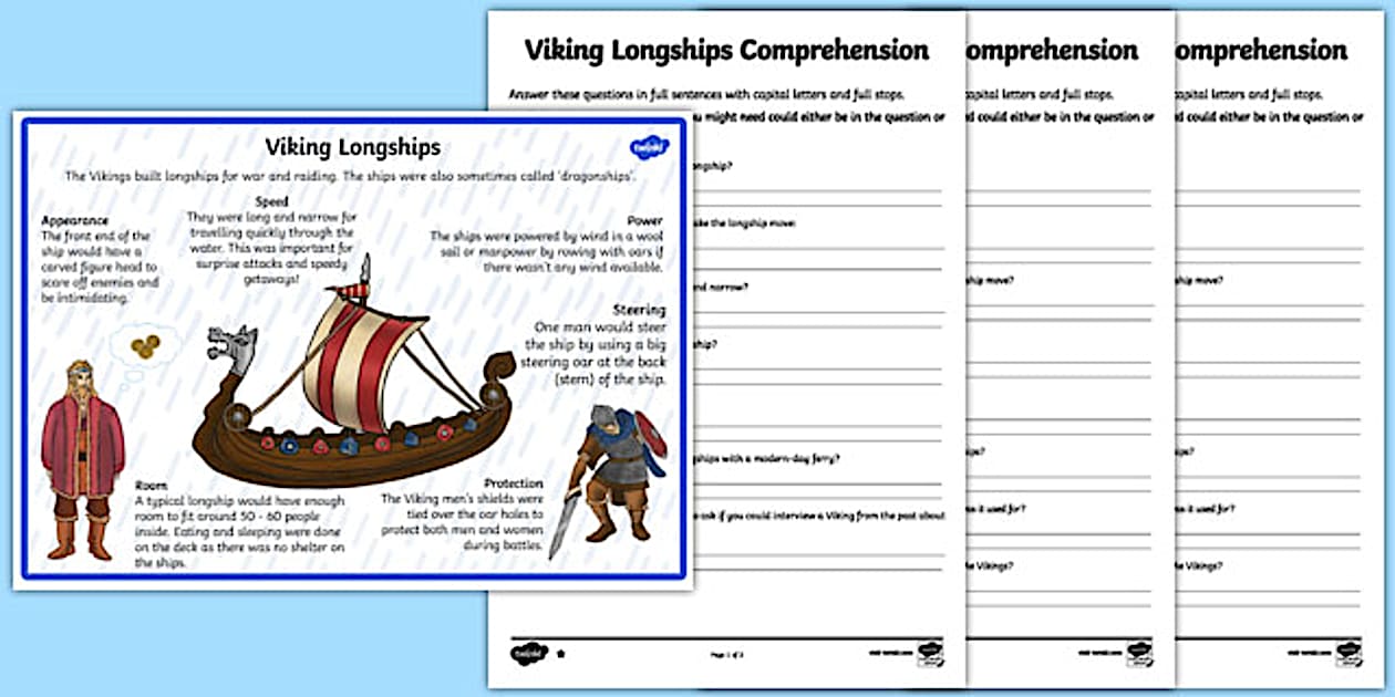 Editable Vikings Longships Reading Comprehension - Twinkl