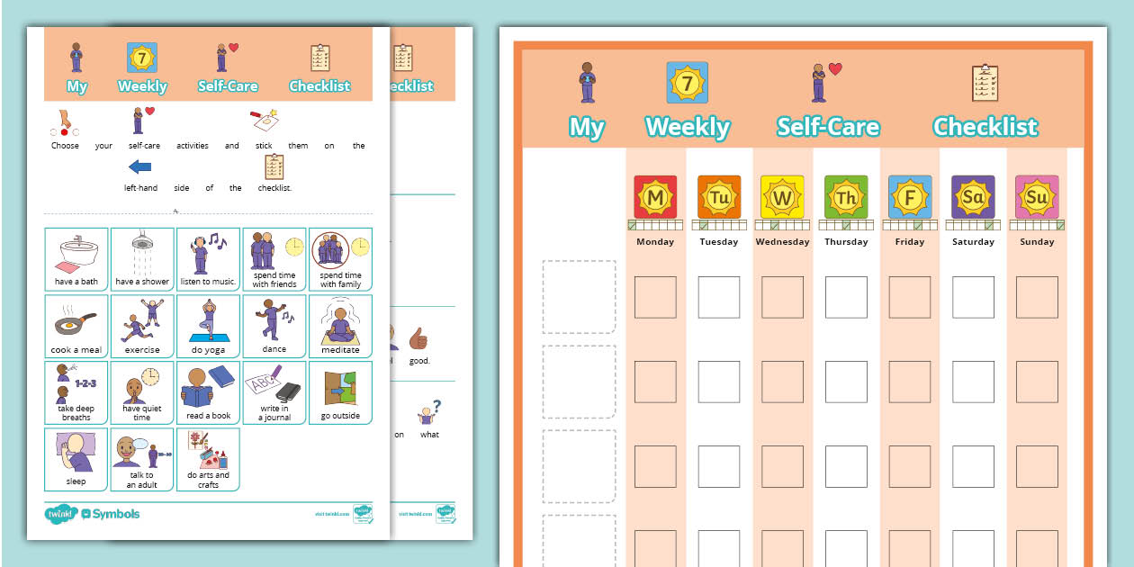 Twinkl Symbols: Older Learners: Self-Care Checklist - Twinkl