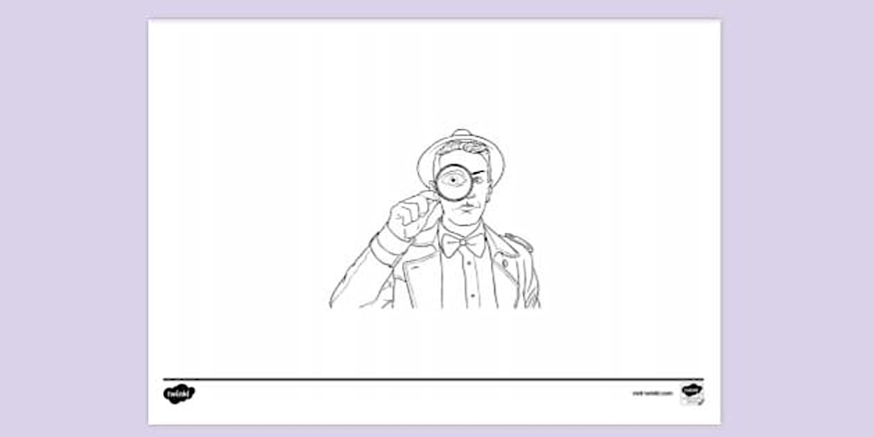 Detective with Magnifying Glass | Colouring Sheets | Twinkl