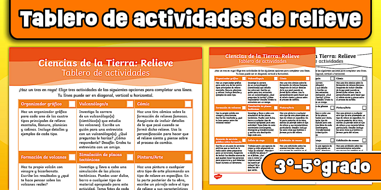 Tablero de actividades sobre relieve para 3°-5° grado