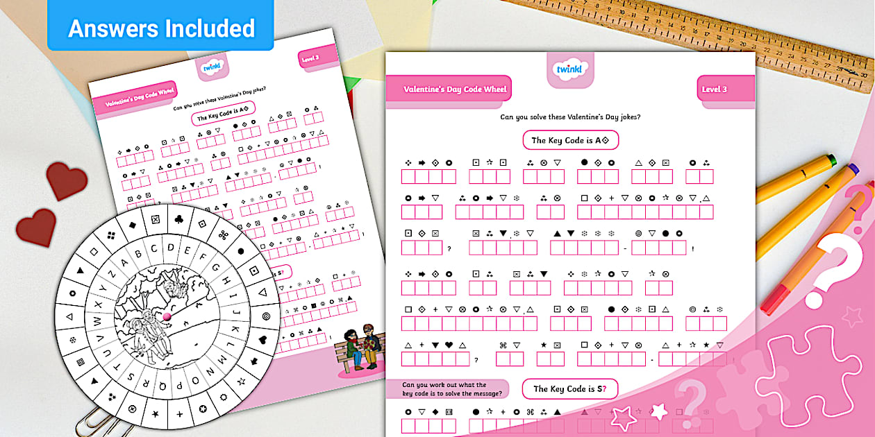 Valentine’s Day Secret Code Wheel - Level 3 - Kids Puzzles