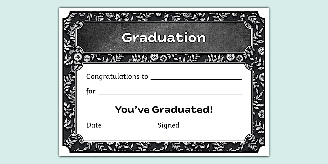 Chalkboard-Themed Graduation Certificate (teacher made)