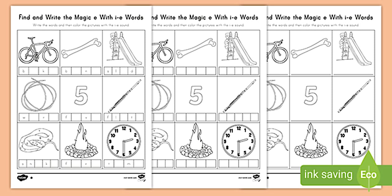 Find and Write the Magic e With i-e Words Worksheet for 1st-2nd Grade
