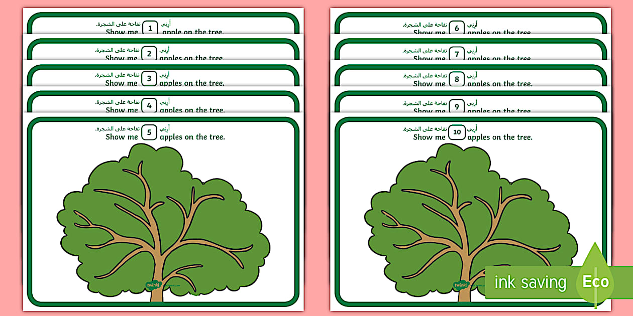Black and White Numbered How Many Apples? Worksheets Arabic - Arabic ...