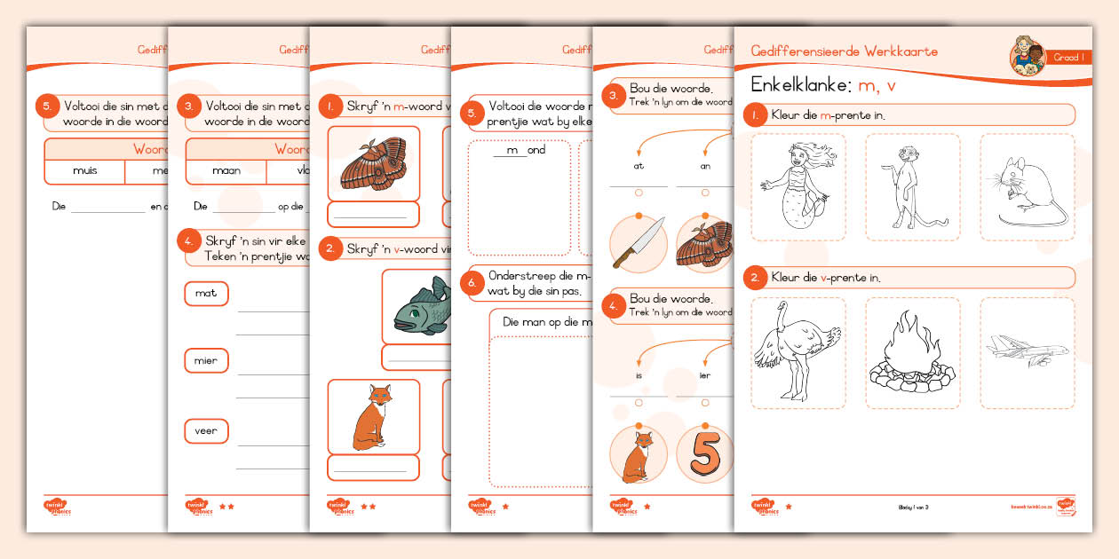 Graad 1 Klanke Gedifferensieerde Werkkaarte m, v - Twinkl