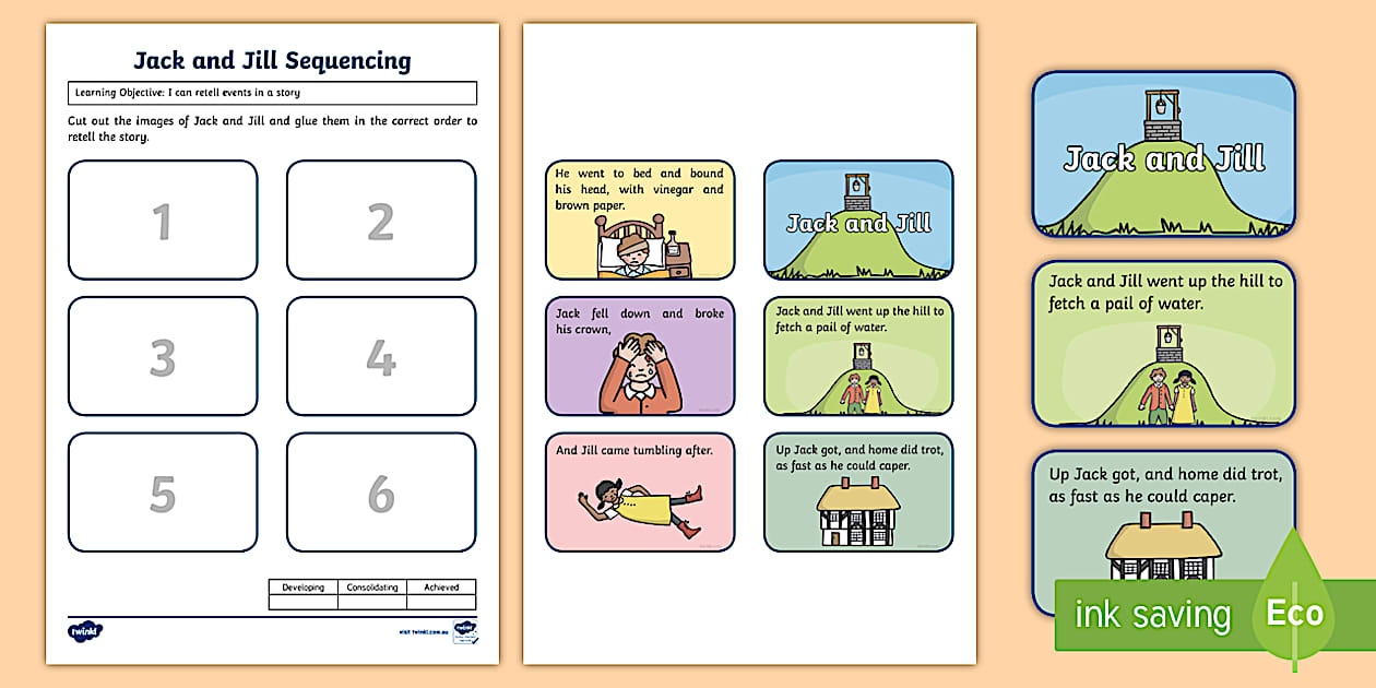 TAS Jack and Jill Cut and Paste Sequencing Worksheet