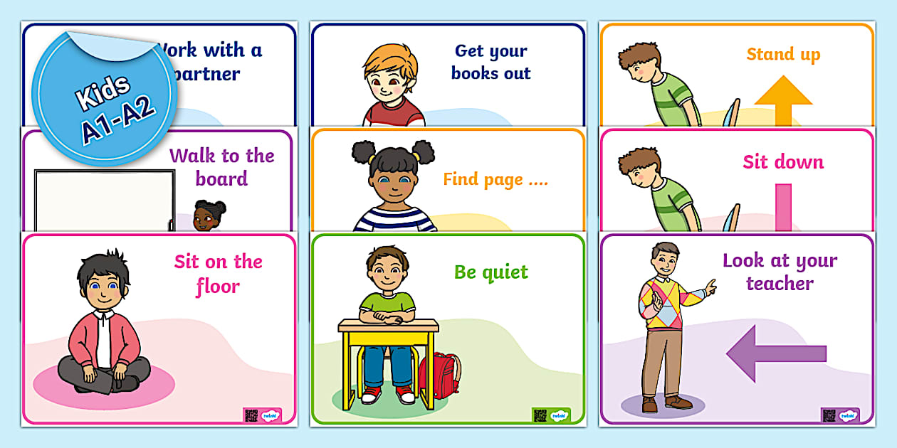Classroom Instruction Posters for ESL Classrooms [Kids, A1-A2]