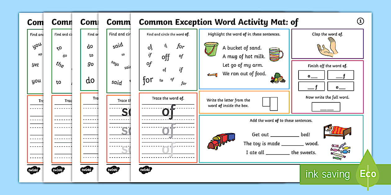 Editable Year 1 Common Exception Word Activity Mat Pack 2