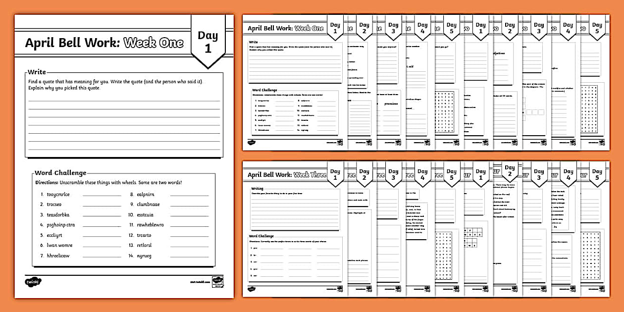 Eighth Grade ELA April Bell Work Bundle - Twinkl