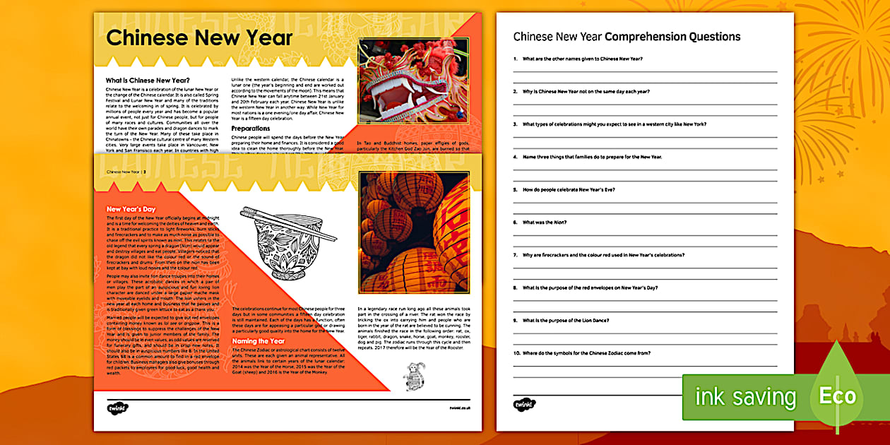 Chinese New Year Reading Comprehension Activity - Twinkl