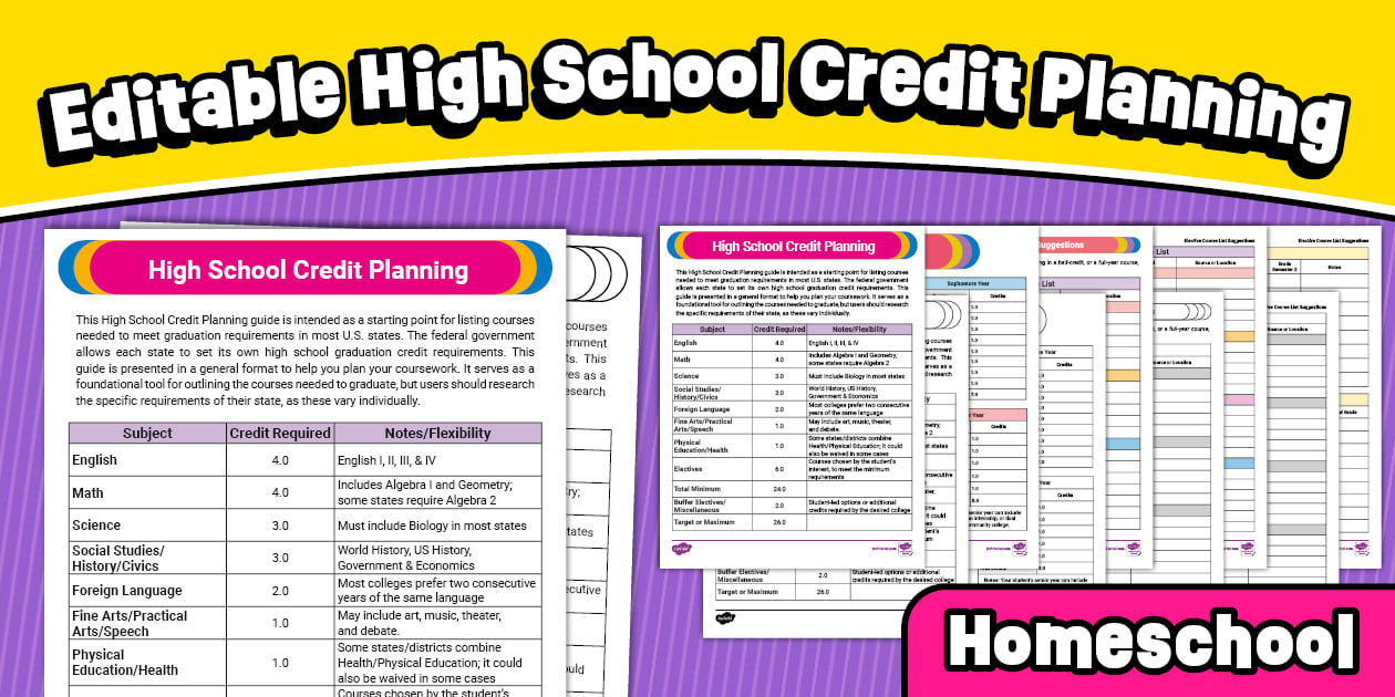 Homeschool Credits Planning Sheet | Twinkl USA