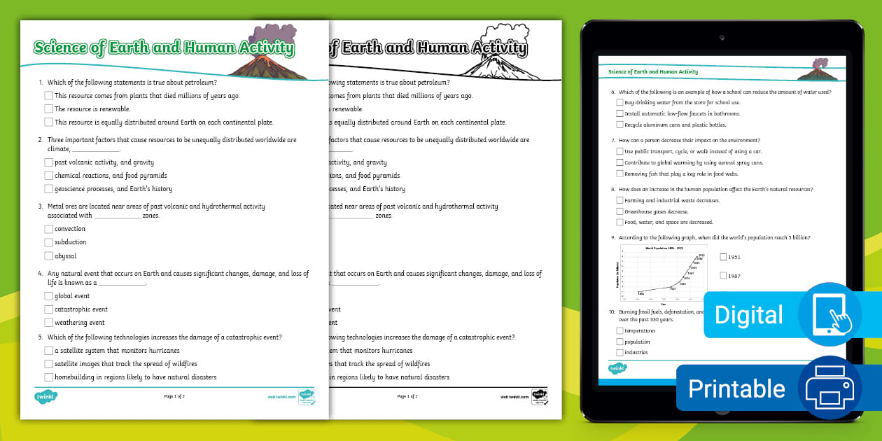 Sixth Grade NGSS Science of Earth and Human Activity Quiz