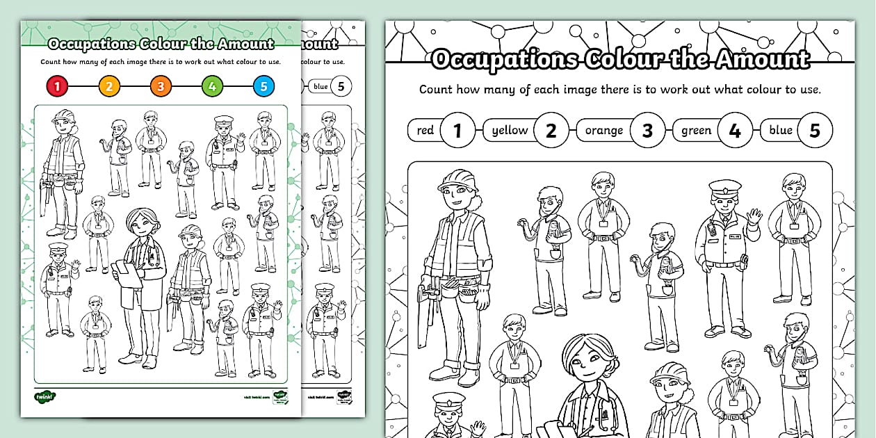 👉 Occupations Colour the Amount Worksheet (teacher made)