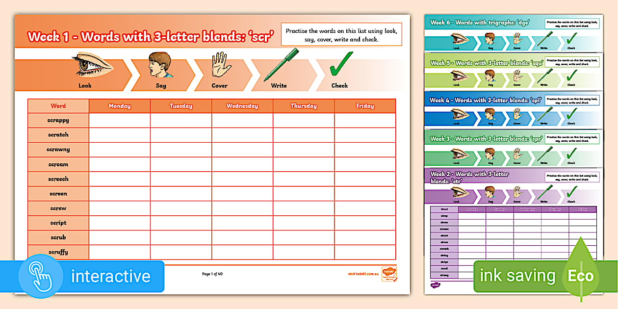 Year 3 Term 1 to Term 4 Look, Say, Cover, Write, Check Spelling Lists