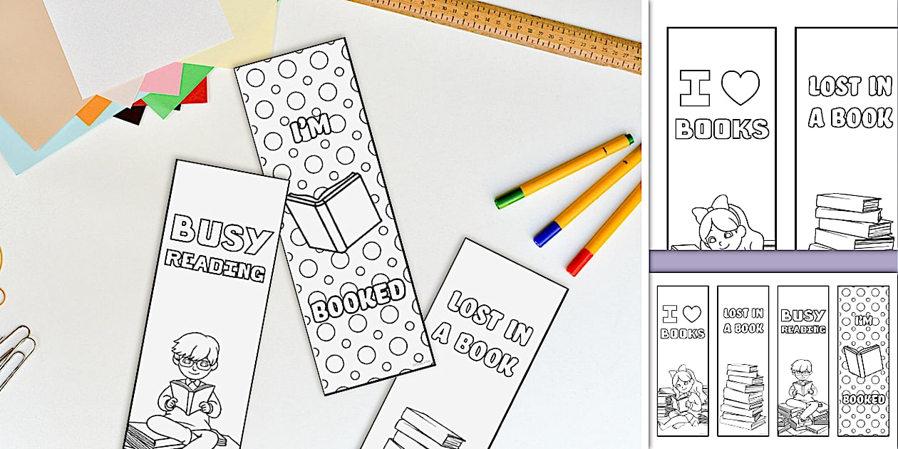 Reading Themed Colouring Bookmarks | Twinkl Party