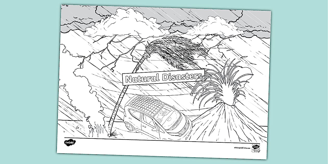 STEM IU Yr 5 Natural Disasters Title Colouring Page - Twinkl