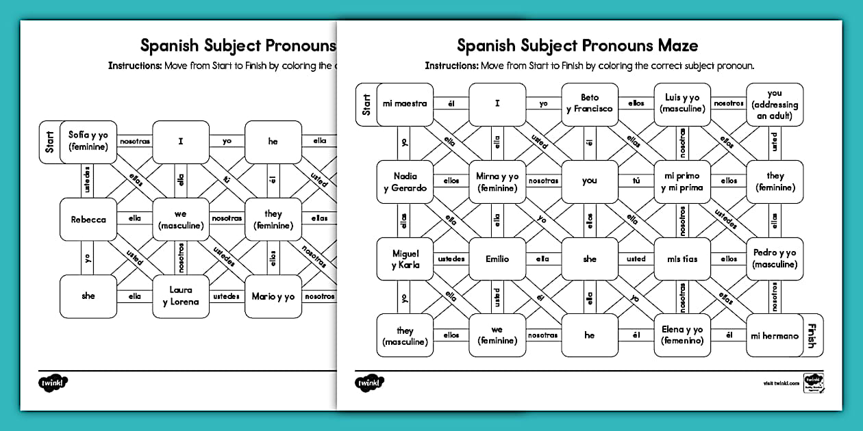 Spanish Subject Pronoun Practice Worksheet | Twinkl USA