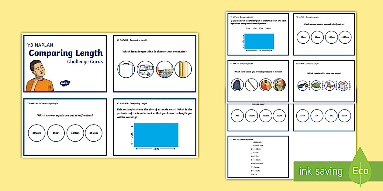Year 3 NAPLAN Comparing Length Challenge Cards - Twinkl