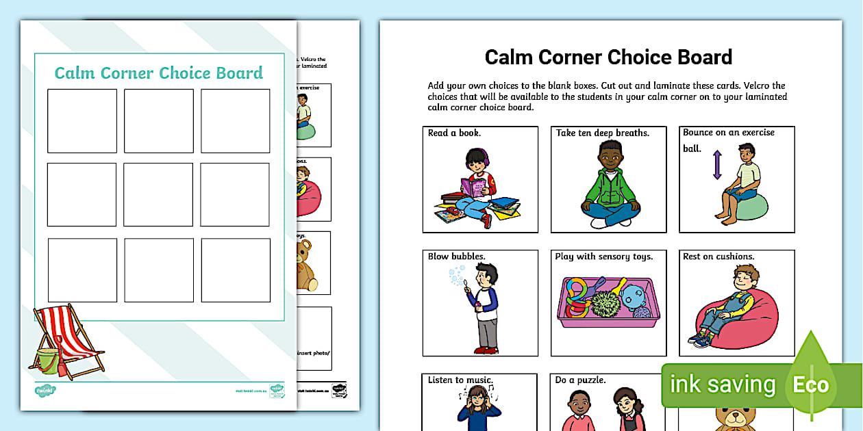Calm Corner Choice Board: Beach Theme (teacher made)