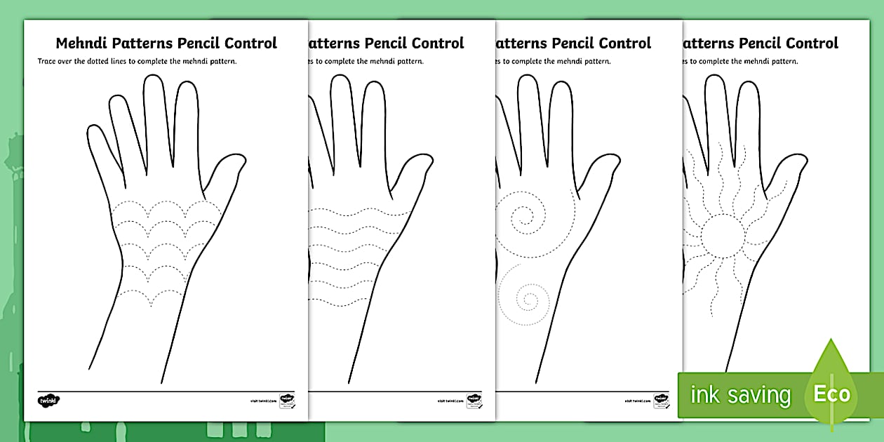 Mehndi Patterns Pencil Control Worksheets (teacher made)