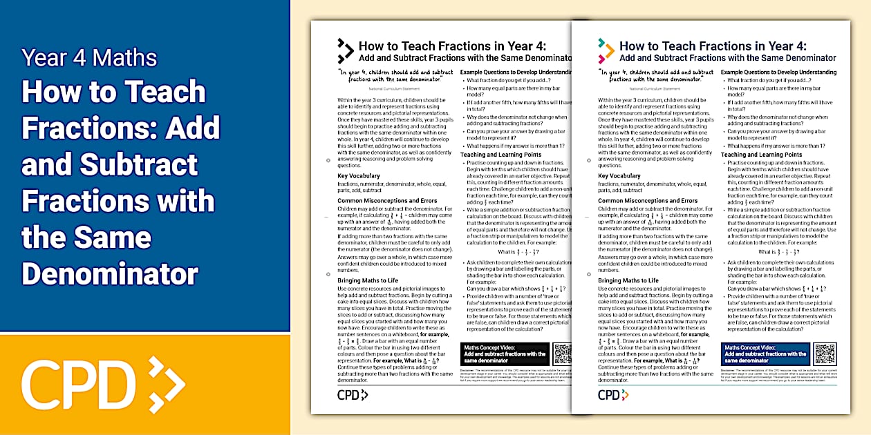 How To Teach Fractions In Year 4 Add And Subtract Fractions With The Same