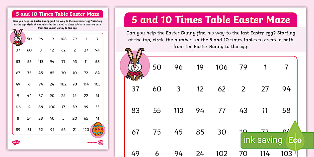 👉 5 and 10 Times Tables Easter Maze (teacher made)