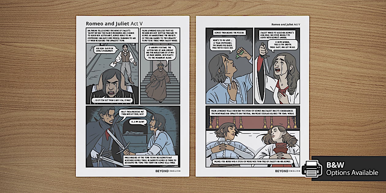 Romeo and Juliet Graphic Plot Comic Strip Act V - Twinkl