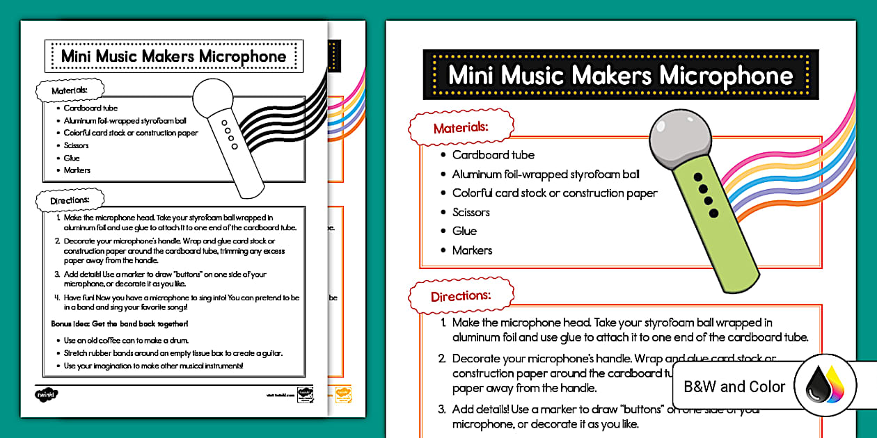 Mini Music Makers Microphone Craft (teacher made) - Twinkl